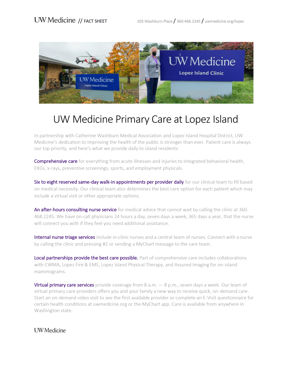 UW Medicine Updated Fact Sheet – Lopez Island Hospital District